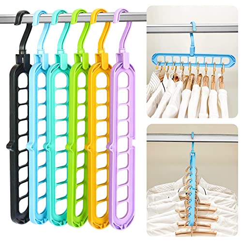 BESTBEL Closet Organizer and Storage, 6 Pack College Dorm Room Essentials, Bedroom Closet Storage Hangers, Magic Closer Organizer for Space Saving, Clothes Hangers with 9 Slots for Wardrobe