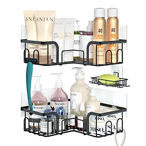 Estefanlo Shower Caddy 2 Pack Corner Shower Caddy, Soap Dish, Shower Organizer Adhesive Corner Shower Shelves Stainless Steel Shower Rack for Full 90 Degree Angle Wall Corner