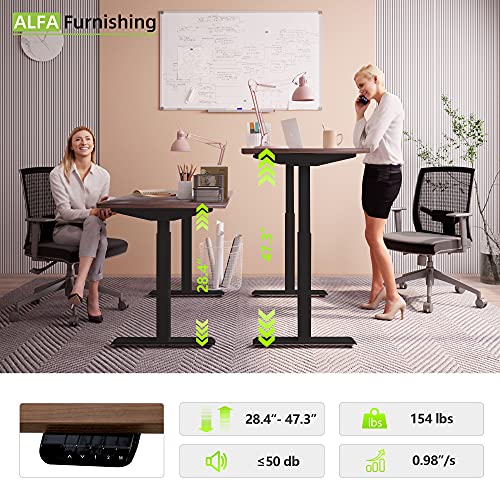 ALFA FURNISHING Height Adjustable Standing Desk, 60” x 30” inches Electric Standing Desk with Whole Piece Desk Board, 2 Pre-Set Memory Button Sit Stand Desk for Home Office Workstation