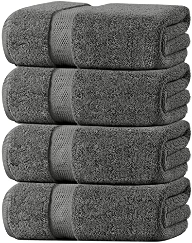 Oakias Grey Bath Towels – 4 Pack – 27 x 54 Inches – Highly Absorbent, 600 GSM Fluffy & Soft Luxury Bath Sheets