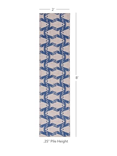 Linon The Anywhere Washable Rug Shayna Ivory/Blue 2' X 8' Runner Rug