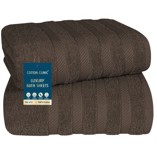 Cotton Clinic Oversized 2 Piece Bath Sheet Set, Jumbo Large 35x68 Bath Towels for Bathroom, 100% Cotton Bath Sheet for Adults, Quick Dry Absorbent Durable 2-Pack Bath Sheets Towels Chocolate Brown