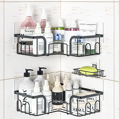 Estefanlo Shower Caddy 2 Pack Corner Shower Caddy, Soap Dish, Shower Organizer Adhesive Corner Shower Shelves Stainless Steel Shower Rack for Full 90 Degree Angle Wall Corner