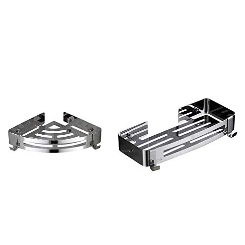 DOITOOL 2pcs Bathroom Storage Rack with Hooks Decorative Stainless Steel Wall Mounted Punch Free Floating Shelf Holder for Bathroom Kitchen Silver 30X22cm