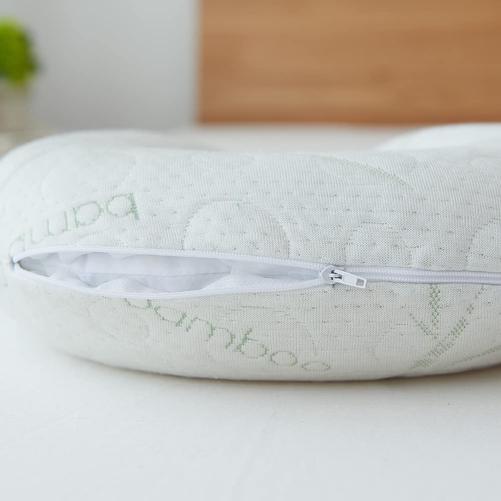 Memory Foam Travel Pillow - Cooling Rayon Made from Bamboo and Polyester Cover - U Shaped - Machine Washable - Great for Airplanes and Cars