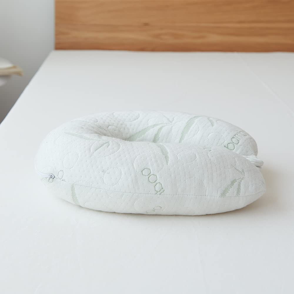 Memory Foam Travel Pillow - Cooling Rayon Made from Bamboo and Polyester Cover - U Shaped - Machine Washable - Great for Airplanes and Cars