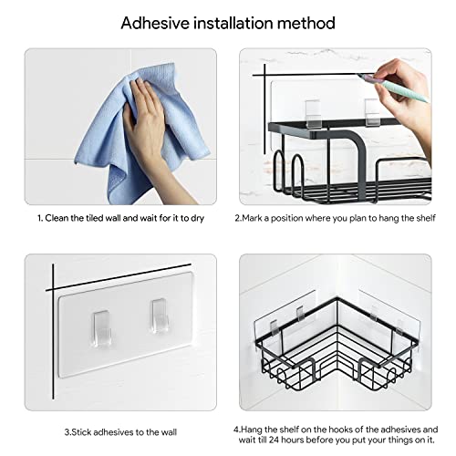 Estefanlo Shower Caddy 2 Pack Corner Shower Caddy, Soap Dish, Shower Organizer Adhesive Corner Shower Shelves Stainless Steel Shower Rack for Full 90 Degree Angle Wall Corner