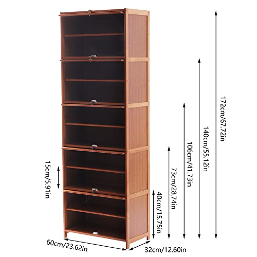 HAPPCUCOE 10-Tier Bamboo Shoes Rack Organizer Shoe Storage Cabinet Freestanding Shoe Rack with Doors for Entryway Office Living Room Bedroom Brown