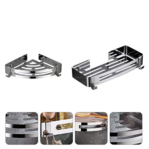 DOITOOL 2pcs Bathroom Storage Rack with Hooks Decorative Stainless Steel Wall Mounted Punch Free Floating Shelf Holder for Bathroom Kitchen Silver 30X22cm