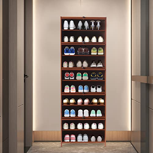 HAPPCUCOE 10-Tier Bamboo Shoes Rack Organizer Shoe Storage Cabinet Freestanding Shoe Rack with Doors for Entryway Office Living Room Bedroom Brown