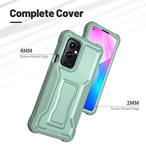 ExoGuard for OnePlus 9 Pro Case, Rubber Shockproof Full-Body Cover Case Built-in Screen Protector and Kickstand Compatible with OnePlus 9 Pro Phone (Green)
