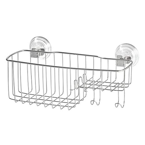 InterDesign Reo Power Lock Suction Bathroom Shower Combo Caddy Basket for Shampoo, Conditioner, Soap - Stainless Steel