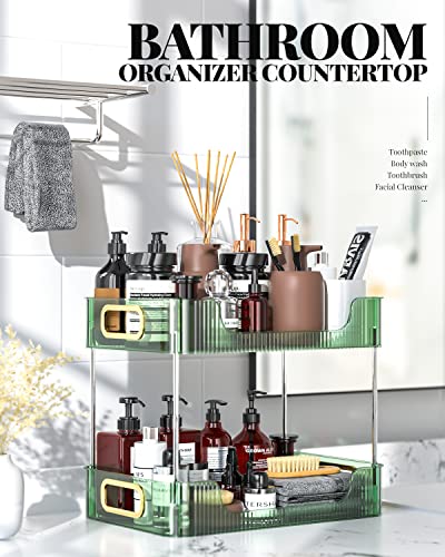 Lexvss Bathroom Organizer Countertop, Clear Makeup Desk Organzier for Dressing Table, Vanity Countertop, Bathroom Counter, 2-Tier Vanity Tray Shelf for Cosmetic, Lotions, Perfume and Toiletries