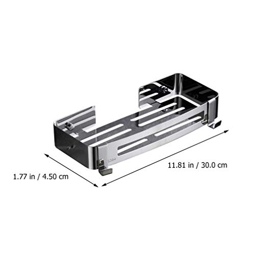 DOITOOL 2pcs Bathroom Storage Rack with Hooks Decorative Stainless Steel Wall Mounted Punch Free Floating Shelf Holder for Bathroom Kitchen Silver 30X22cm