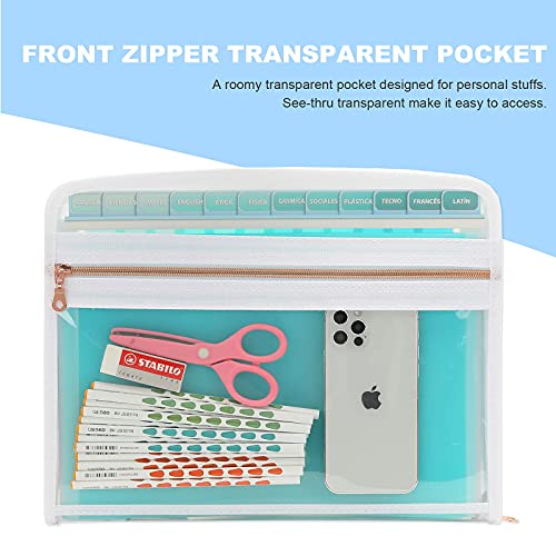 CCidea Expanding File Folder with 13 Pocket, Zipper Closure Accordion Document Organizer,Letter A4 Paper Document Accordion Folder(Green)