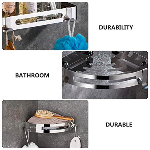 DOITOOL 2pcs Bathroom Storage Rack with Hooks Decorative Stainless Steel Wall Mounted Punch Free Floating Shelf Holder for Bathroom Kitchen Silver 30X22cm
