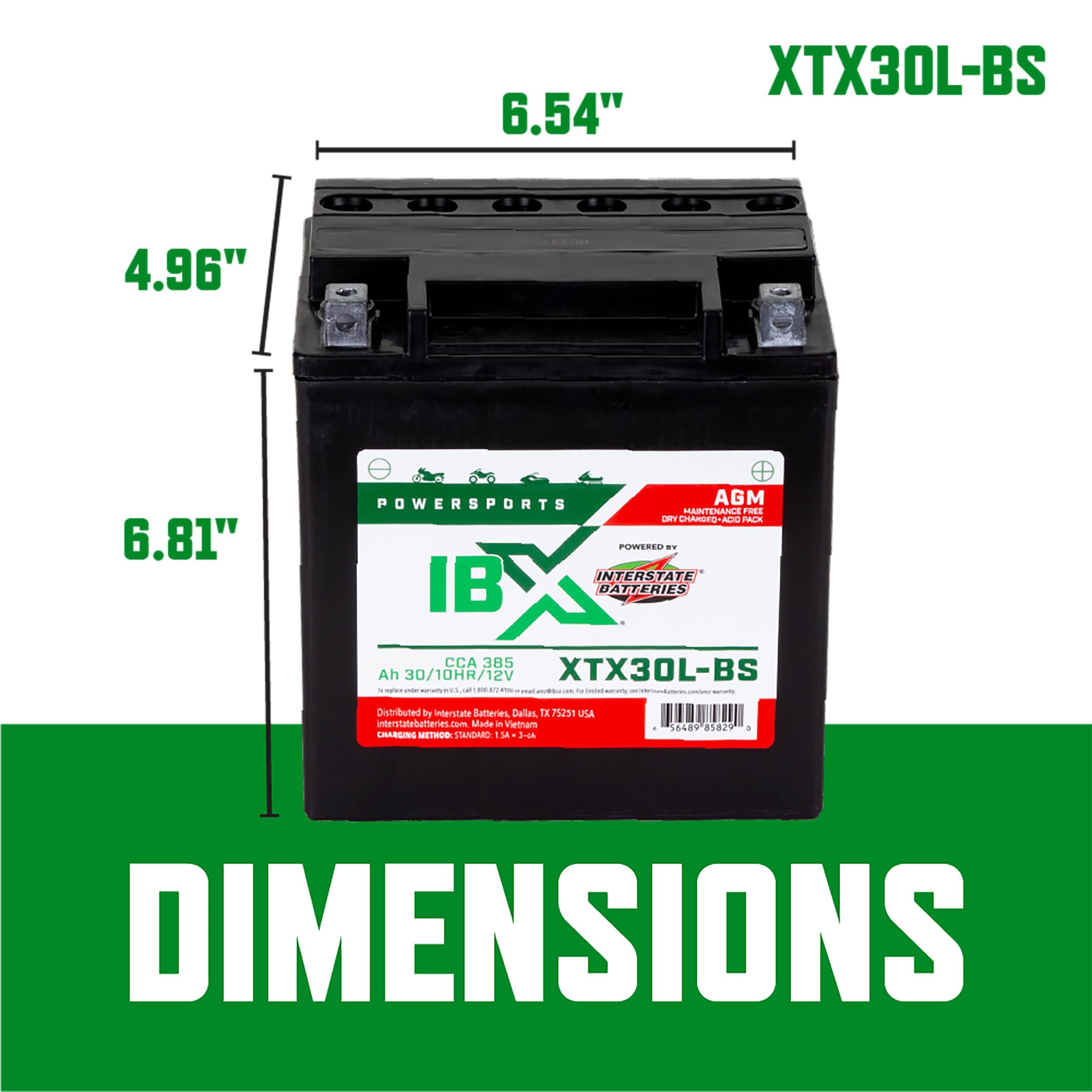 Interstate Batteries YTX30L-BS 12V 30Ah Powersports Battery 385CCA AGM Rechargeable Replacement Battery for Motorcycles, ATVs, UTVs, Snowmobiles (XTX30L-BS)