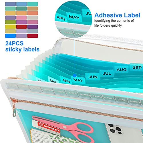 CCidea Expanding File Folder with 13 Pocket, Zipper Closure Accordion Document Organizer,Letter A4 Paper Document Accordion Folder(Green)
