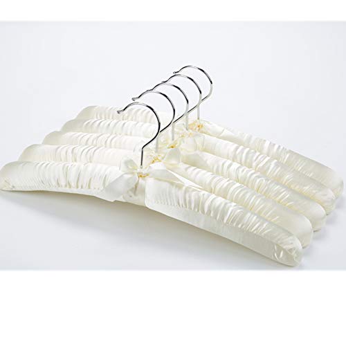 LUXEHOME 5 Pack Silk Hangers with Anti-Rust Heavy Duty Swiveling Chrome Hook for Winter Sweaters, Coats, Suit; Satin Padded Hangers for Delicate Wedding Dresses, Ivory White