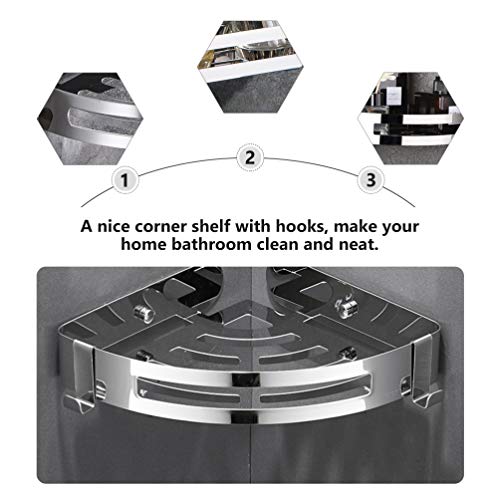 DOITOOL 2pcs Bathroom Storage Rack with Hooks Decorative Stainless Steel Wall Mounted Punch Free Floating Shelf Holder for Bathroom Kitchen Silver 30X22cm