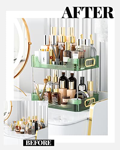 Lexvss Bathroom Organizer Countertop, Clear Makeup Desk Organzier for Dressing Table, Vanity Countertop, Bathroom Counter, 2-Tier Vanity Tray Shelf for Cosmetic, Lotions, Perfume and Toiletries