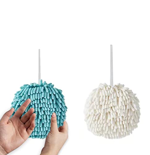 Ajfwm Soft Chenille Hanging Hand Towels,Kitchen Hand Towels with Loop,Bathroom Hand Towels Hanging,Quick Dry Cloths for Cleaning,Soft Absorbent Microfiber Hand Towels (Include 2 PCS Wall Hooks)