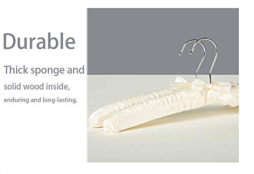 LUXEHOME 5 Pack Silk Hangers with Anti-Rust Heavy Duty Swiveling Chrome Hook for Winter Sweaters, Coats, Suit; Satin Padded Hangers for Delicate Wedding Dresses, Ivory White