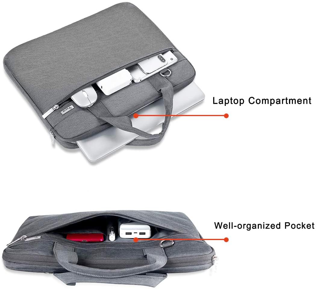 Voova Laptop Bag 13-14 Inch, 360° Protective Laptop Case Sleeve with Shoulder Strap Compatible with Macbook Air 13, MacBook Pro 13/14, Waterproof Computer Bag Slim Briefcase for Men Women, Grey