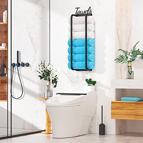 Towel Racks for Bathroom Wall Mounted, Bath Towel Holder, Bathroom Towel Storage, Bathroom Organizer, Wall Towel Rack for Rolled Bath Towels, Hand Towels, Washcloths in Small Bathroom/RV/Camper-Black