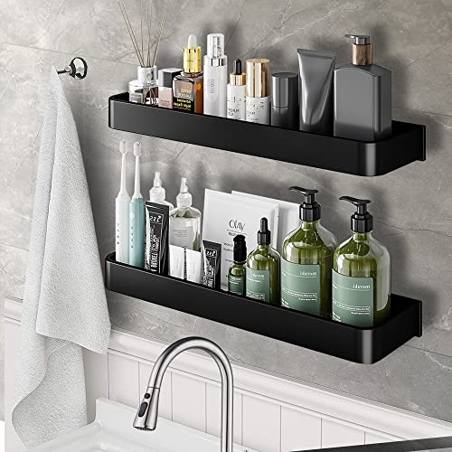 IUKPPTUI Bathroom Shelf Wall Mounted Decor Shower Rack Cosmetics Organizer Aluminium Floating Shelves for Kitchen Storage Black