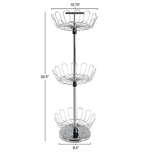 Lavish Home Rotating Shoe Rack Tower, 3-Tier Revolving Shoe Organizer, Chrome Finish, Holds 18 Pairs of Shoes
