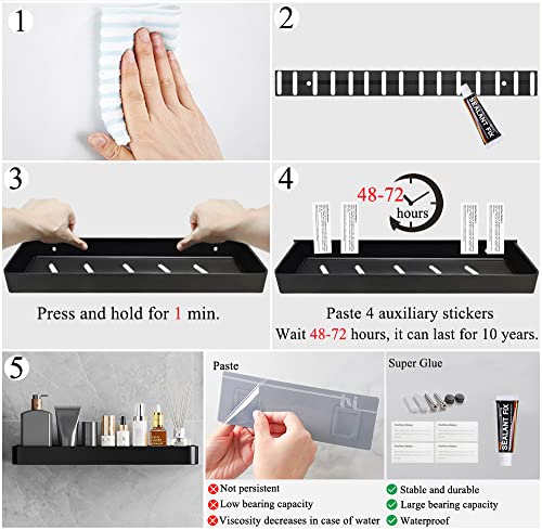 IUKPPTUI Bathroom Shelf Wall Mounted Decor Shower Rack Cosmetics Organizer Aluminium Floating Shelves for Kitchen Storage Black