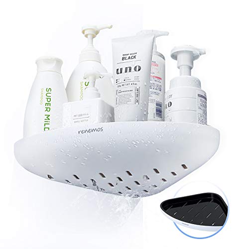 renemos Corner Shower Caddy, Shower Shelves Wall Mount, Ultra Stable Heavy Duty Adhesive Shower Rack, Fast Drain and Rustproof, Multi-tier Combination Available (White+Black)(1 PACK)