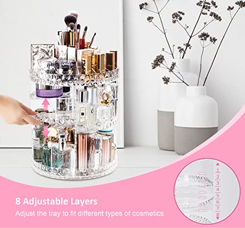 DreamGenius Makeup Organizer, 360 Degree Rotating Perfume Organizer, Adjustable Makeup organizers and storage with 8 Layers, Fits Makeup Brushes Lipsticks and Jewelry, Clear Acrylic