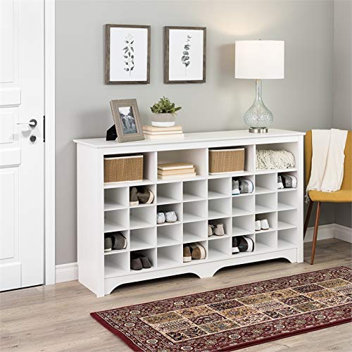 Trent Home Engineered Wood 36 Cubby Versatile Wooden Shoe Cubby Console in White