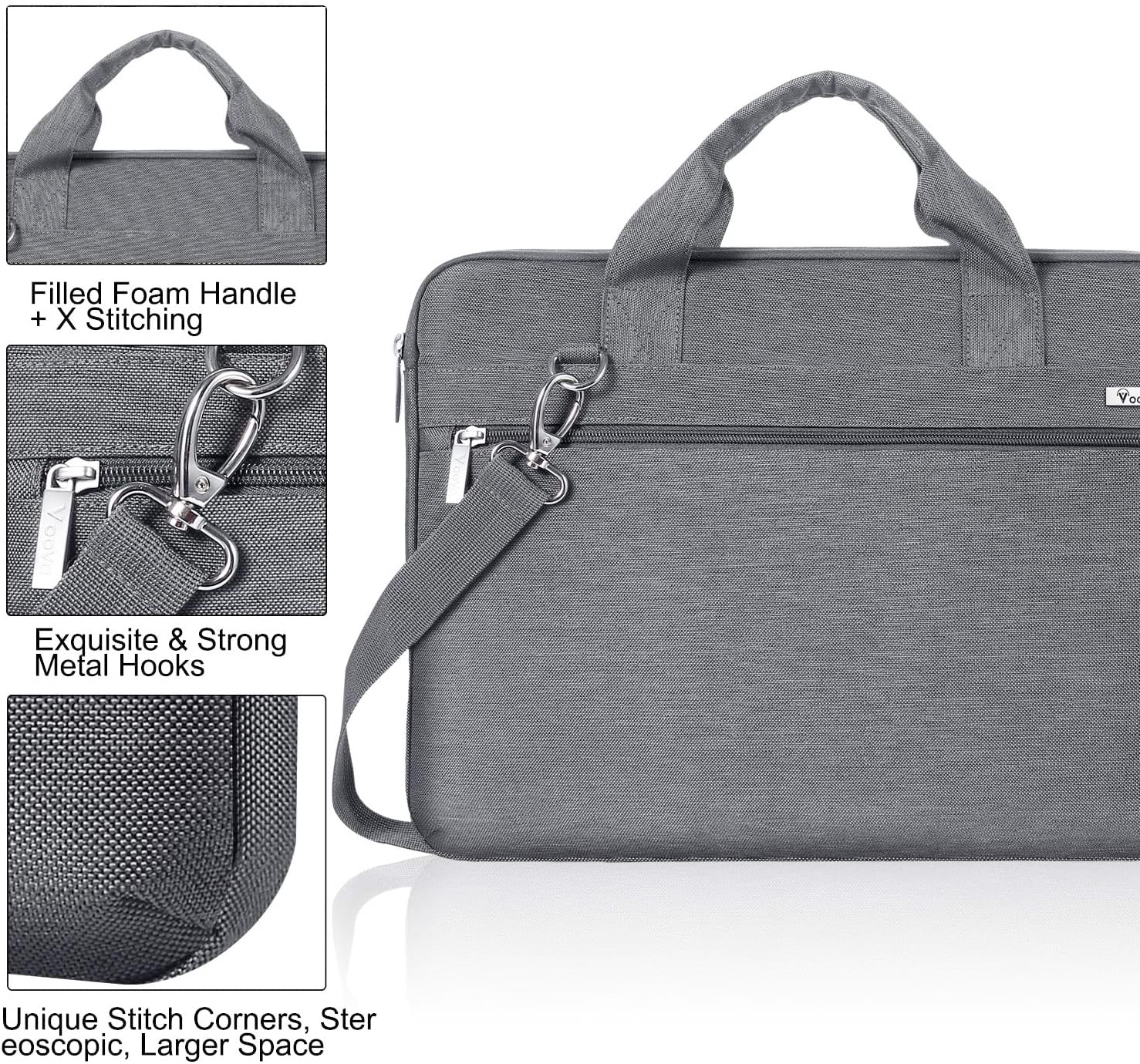 Voova Laptop Bag 13-14 Inch, 360° Protective Laptop Case Sleeve with Shoulder Strap Compatible with Macbook Air 13, MacBook Pro 13/14, Waterproof Computer Bag Slim Briefcase for Men Women, Grey