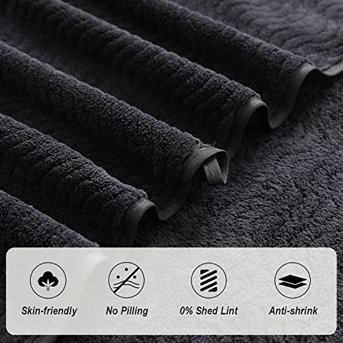 Junsey Bathroom Towels Set of 4, 35x70 Inches Extra Large Bath Towels Oversized 600 GSM Shower Towels Quick Dry Ultra Soft Absorbent Bath Towels Sheet for Bathroom Hotel Spa Black