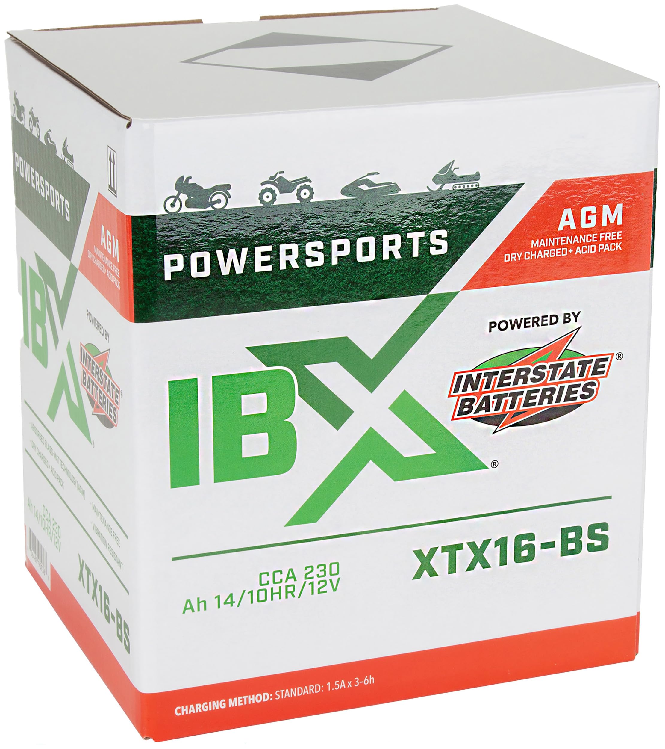Interstate Batteries YTX16-BS 12V 14Ah Powersports Battery 230CCA AGM Rechargeable Replacement for ATVs, Motorcycles, Scooters (XTX16-BS)