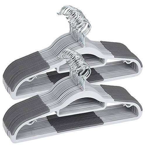 OIKA Plastic Hangers 50 Pack Dry Wet Clothes Hangers with Super Non-Slip Pads 0.2" Thickness 16.5 Inch Space Saving Gray