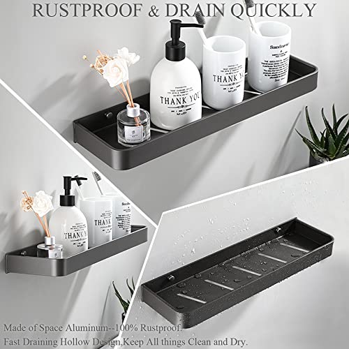 IUKPPTUI Bathroom Shelf Wall Mounted Decor Shower Rack Cosmetics Organizer Aluminium Floating Shelves for Kitchen Storage Black