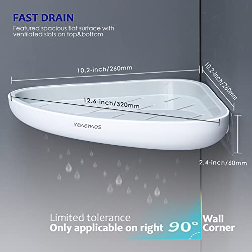 renemos Corner Shower Caddy, Shower Shelves Wall Mount, Ultra Stable Heavy Duty Adhesive Shower Rack, Fast Drain and Rustproof, Multi-tier Combination Available (White+Black)(1 PACK)