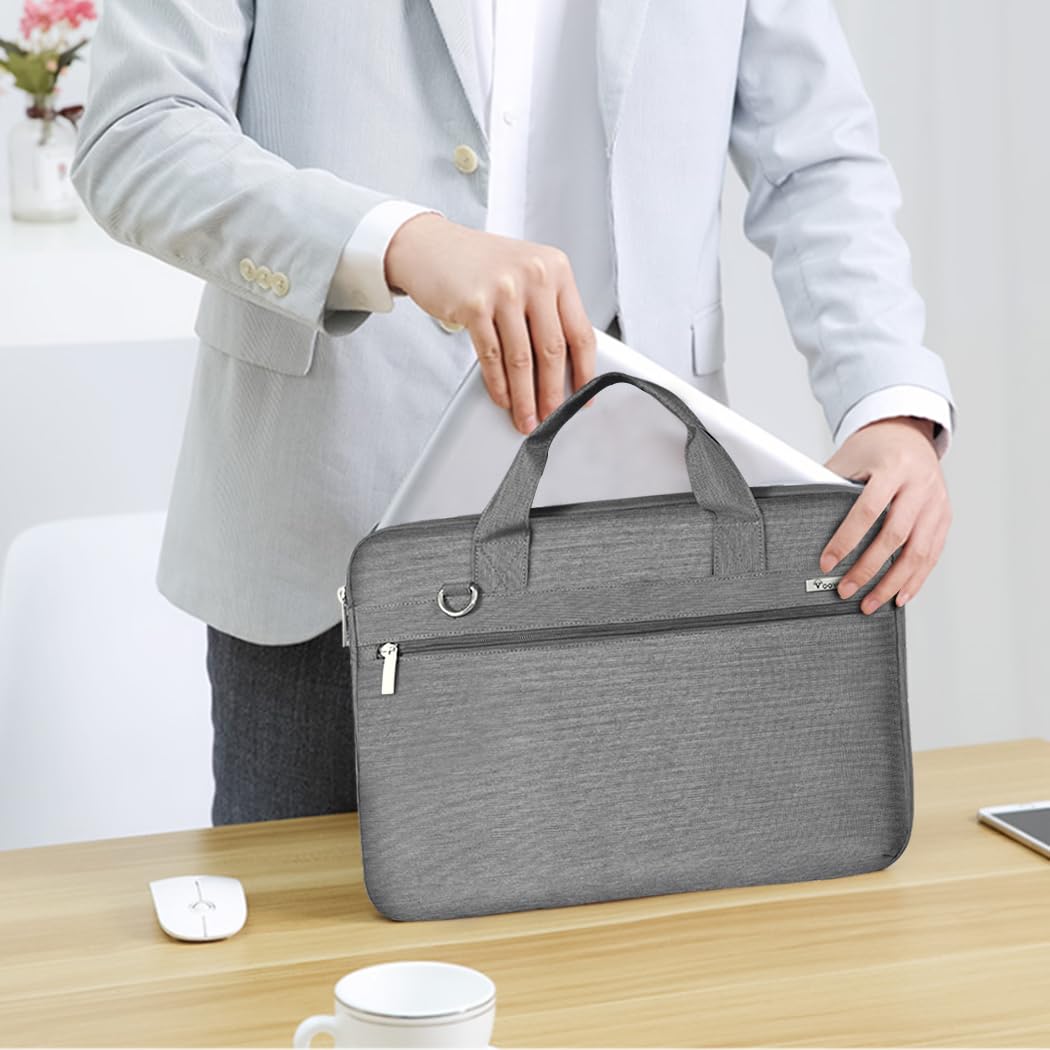 Voova Laptop Bag 13-14 Inch, 360° Protective Laptop Case Sleeve with Shoulder Strap Compatible with Macbook Air 13, MacBook Pro 13/14, Waterproof Computer Bag Slim Briefcase for Men Women, Grey