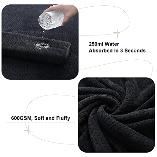 Junsey Bathroom Towels Set of 4, 35x70 Inches Extra Large Bath Towels Oversized 600 GSM Shower Towels Quick Dry Ultra Soft Absorbent Bath Towels Sheet for Bathroom Hotel Spa Black