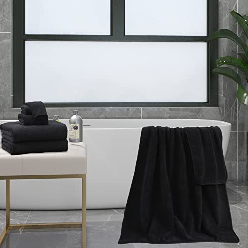 Junsey Bathroom Towels Set of 4, 35x70 Inches Extra Large Bath Towels Oversized 600 GSM Shower Towels Quick Dry Ultra Soft Absorbent Bath Towels Sheet for Bathroom Hotel Spa Black