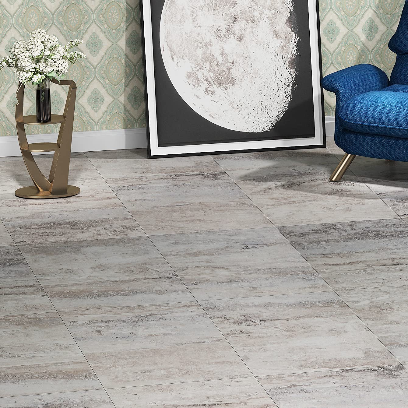 Livelynine 16-Pack Rustic Peel and Stick Floor Tile for Bathroom Flooring Waterproof Vinyl Flooring Stick on Floor Tiles for Kitchen Bedroom Peel and Stick Laminate Flooring Linoleum Tiles 12X12In