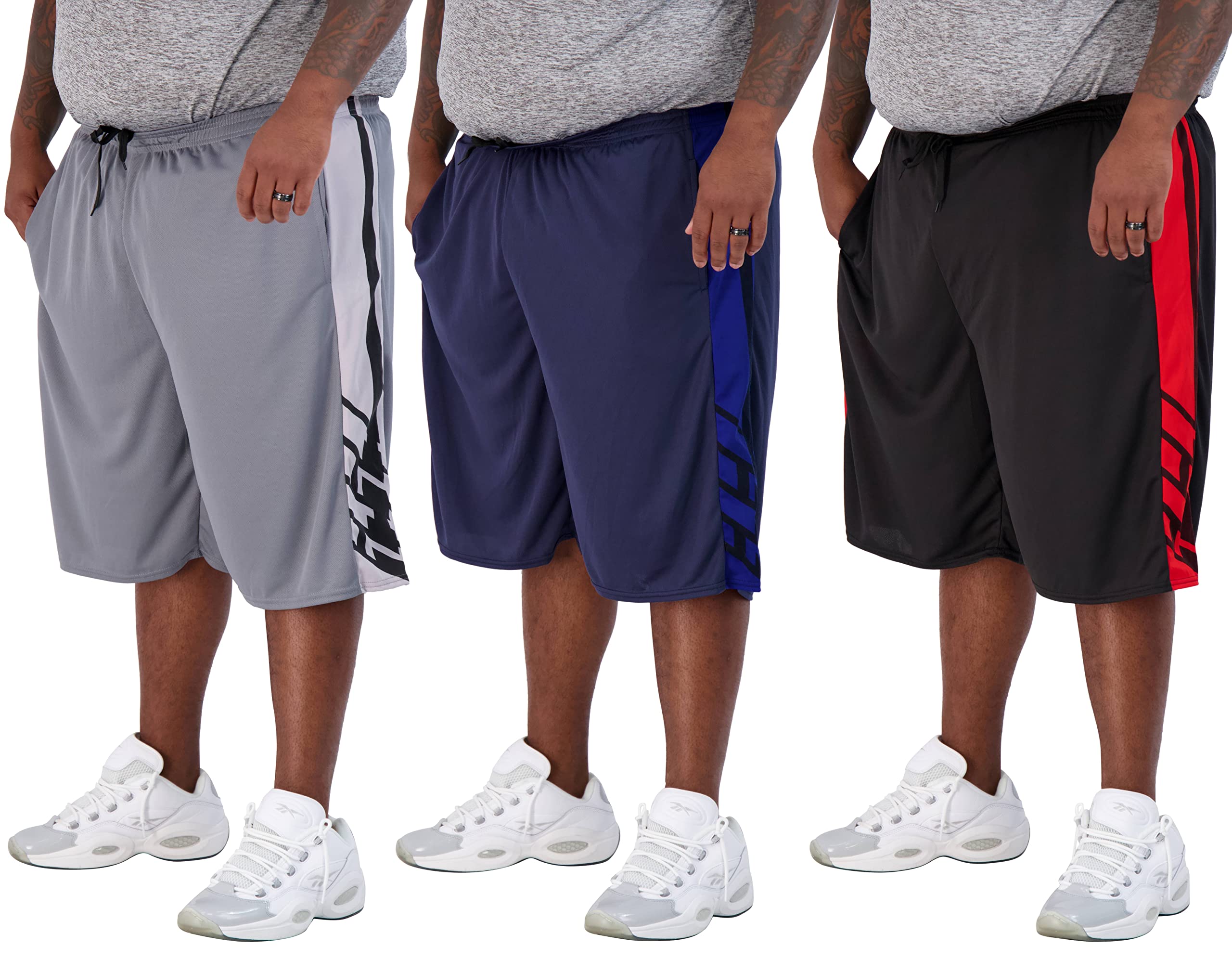 Real Essentials Men’s Big and Tall Mesh Active Quick Dry Fit Active Athletic Clothing Workout Summer Gym Clothes Sleeping Basketball Gym Shorts Casual Exercise Elastic Running, Set 6, 3X, Pack of 3