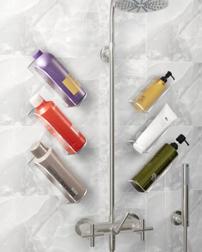 Sumille Acrylic Shower Caddy, 6 Pieces of Adhesive Shower Shelf, Accommodates Large Sizes, Wall Mounted Shower Organizer Rack, Easy Installation Bathroom Organizer for Bathroom, Shower and Washstand
