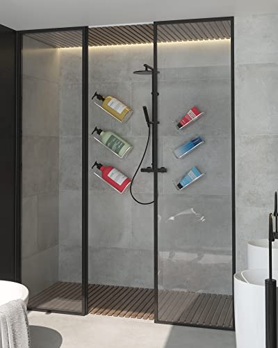 Sumille Acrylic Shower Caddy, 6 Pieces of Adhesive Shower Shelf, Accommodates Large Sizes, Wall Mounted Shower Organizer Rack, Easy Installation Bathroom Organizer for Bathroom, Shower and Washstand