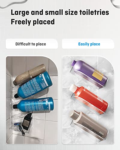 Sumille Acrylic Shower Caddy, 6 Pieces of Adhesive Shower Shelf, Accommodates Large Sizes, Wall Mounted Shower Organizer Rack, Easy Installation Bathroom Organizer for Bathroom, Shower and Washstand