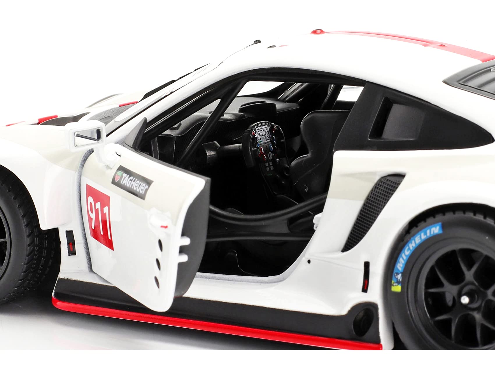 Bburago Die Cast Model Cars Porsche 911 RSR GT #911 White Race Series 124 Diecast Model Car by Bburago 28013